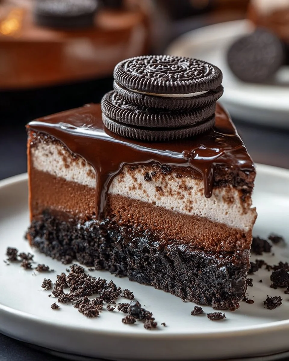 Layered Chocolate Cheesecake with Oreo Crust - No Bake Recipe